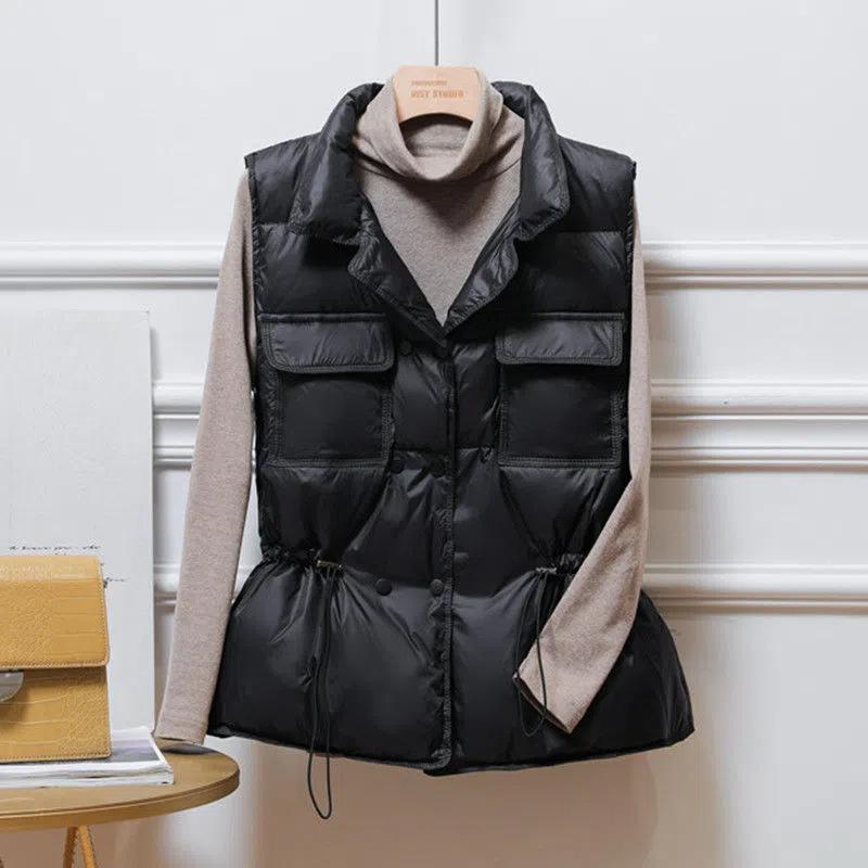 Buy Down Vest Female Short Section Fashion Standing Collar Waist Slim ...
