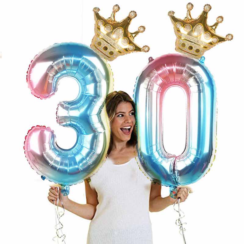 Buy 2Pcs/set 32Inch Crown Digit Number Foil Balloons Boy Girl Birthday ...