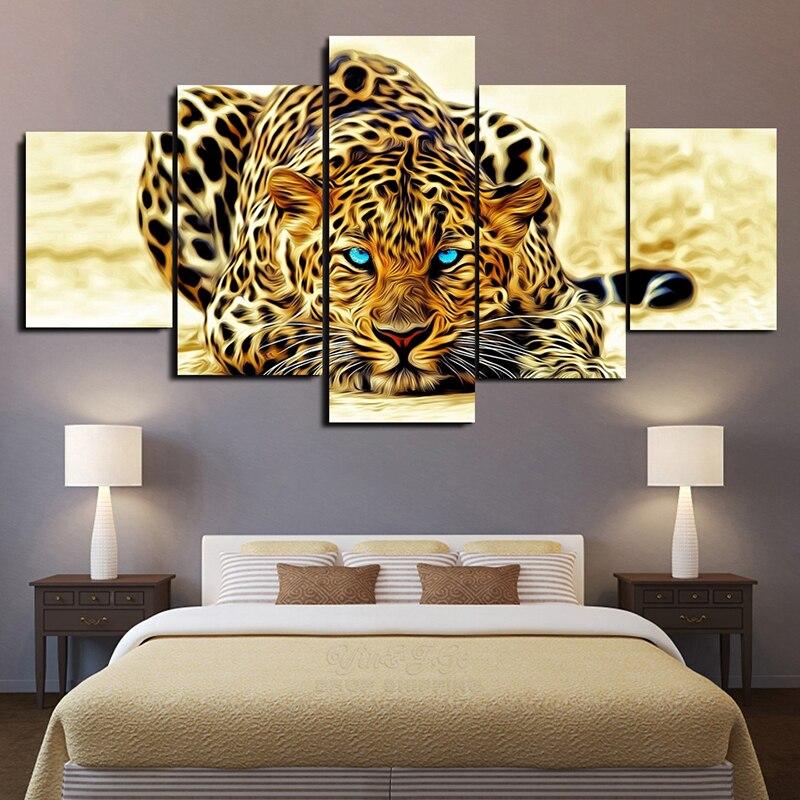Satın alın Modern Canvas Painting Animal Wild Leopard 5 Panels Poster ...