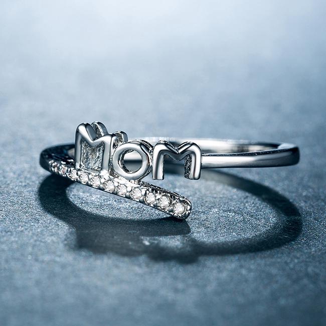 Mom Fashion Simulated Silver MOM Simple Simulated Copper Plated Ring ...