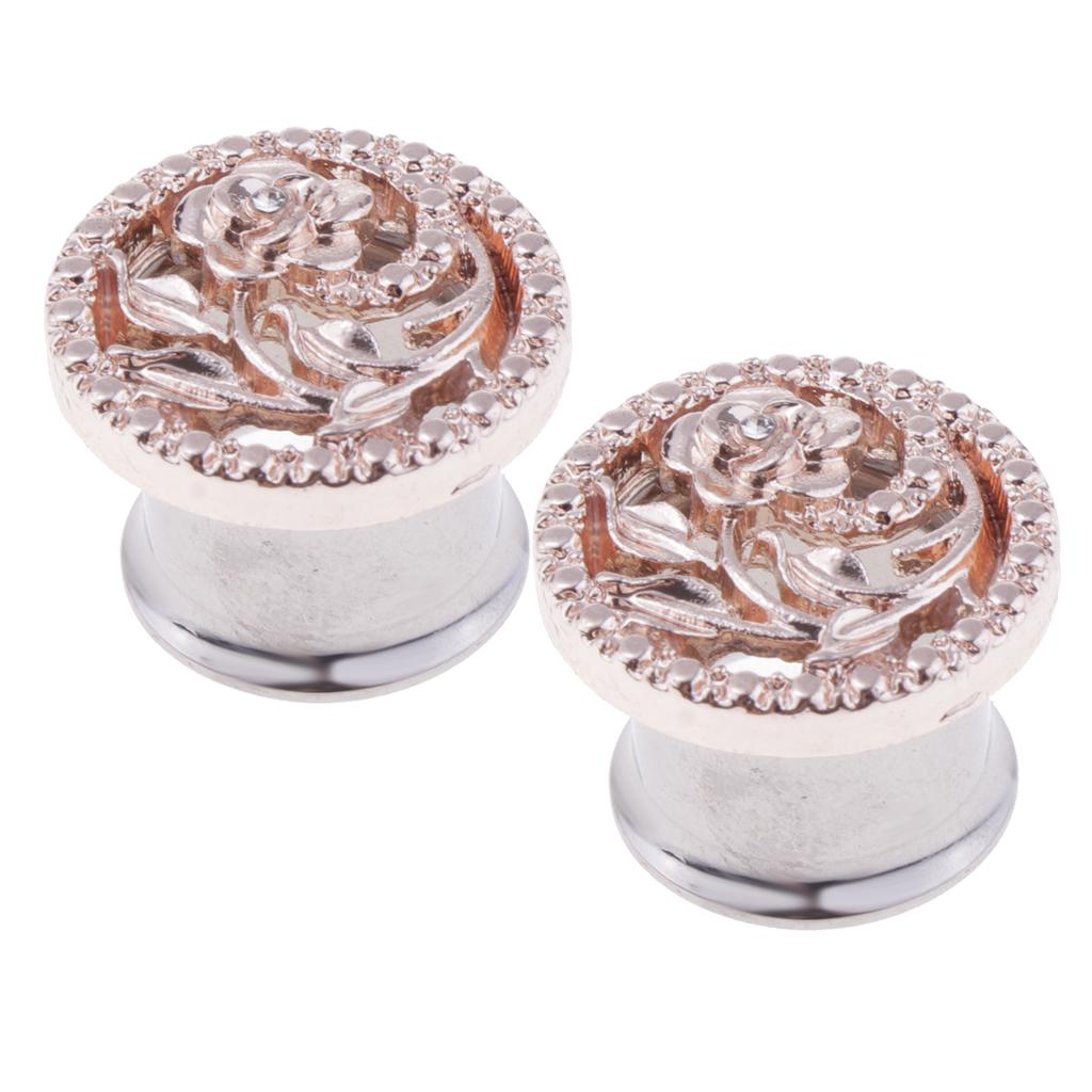 Buy 2pcs Fancy Rose Flower Ear Plug Tunnel Stainless Steel Jewelry 6mm ...