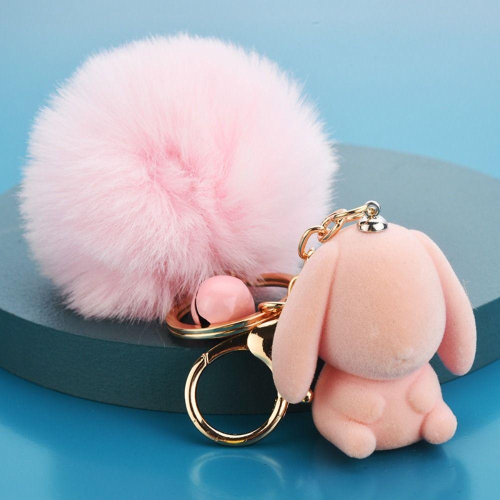 Cumpără Flocking Rabbit Pompom Plush Doll Pendant Plush Keyring Flocking Rabbit Keychain Fur ...
