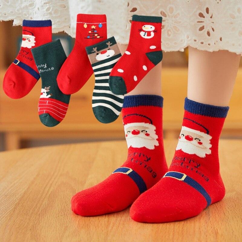 Buy 5 Pairs/lot Christmas Socks Kids Boys Girls Socks Santa Claus Elk ...