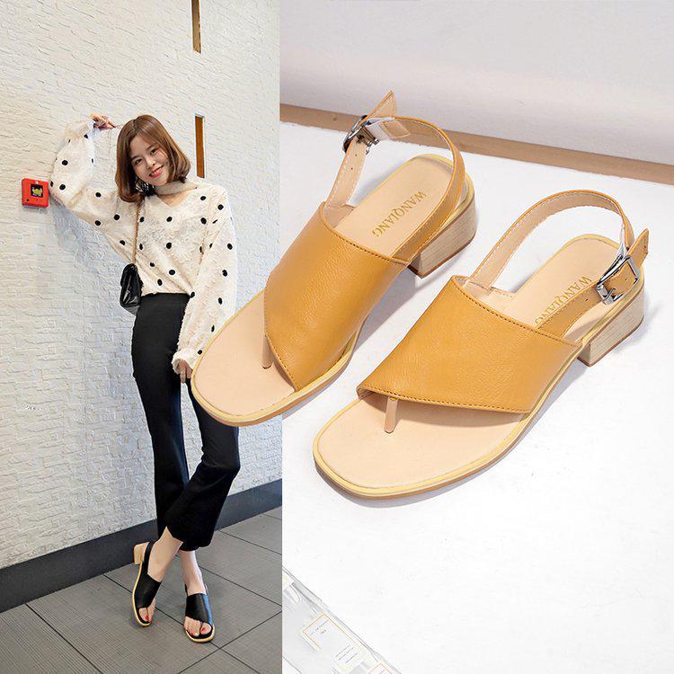 Spring and summer new square with sandals women's fashion belt buckle ...
