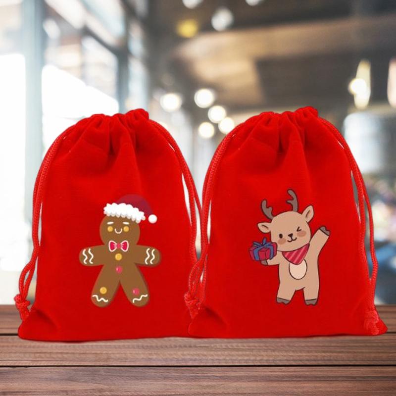 Buy 5PC Velet Printed Candy Band Drawstring Cotton Bag Christmas Gift ...