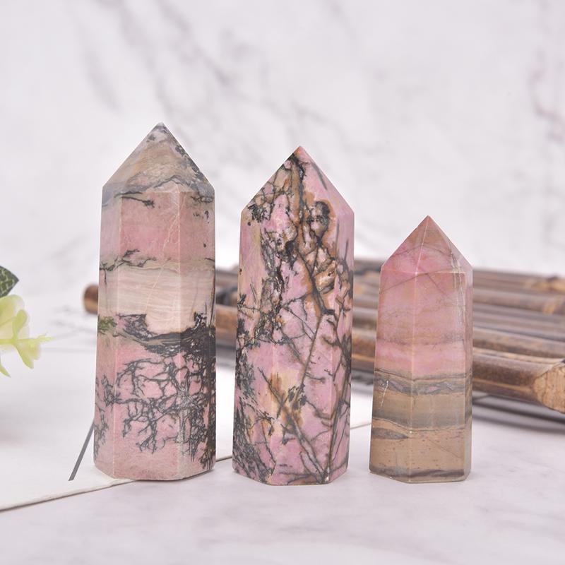 1pc Natural Quartz Rhodonite Healing Obelisk Pink Stone Wand ...