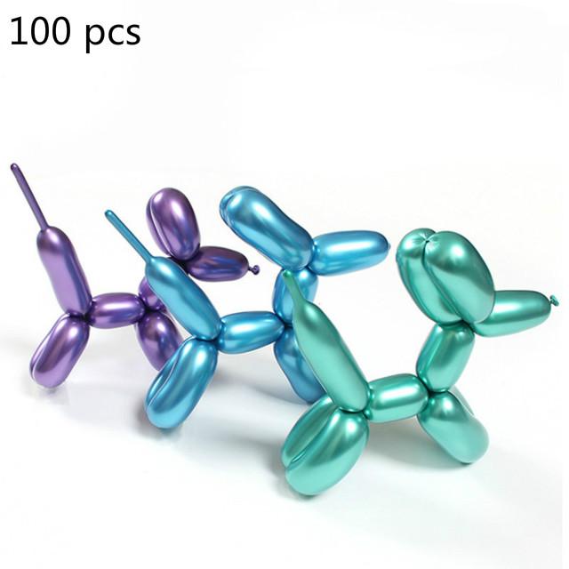 Buy 100pcs Metallic Latex Balloons Long Shape Magic Tying Twisting ...