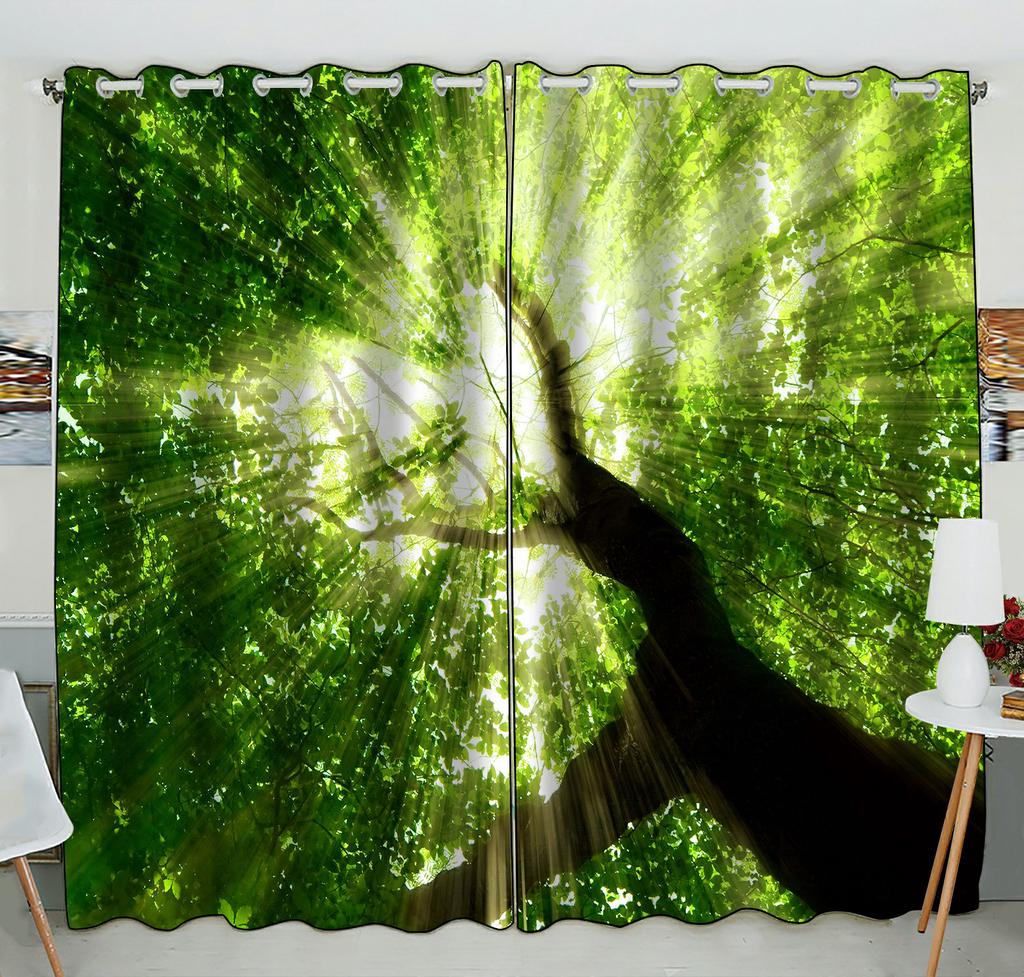 Buy Natural Landscape Tree of Life Forest Tree Green Window Curtain ...