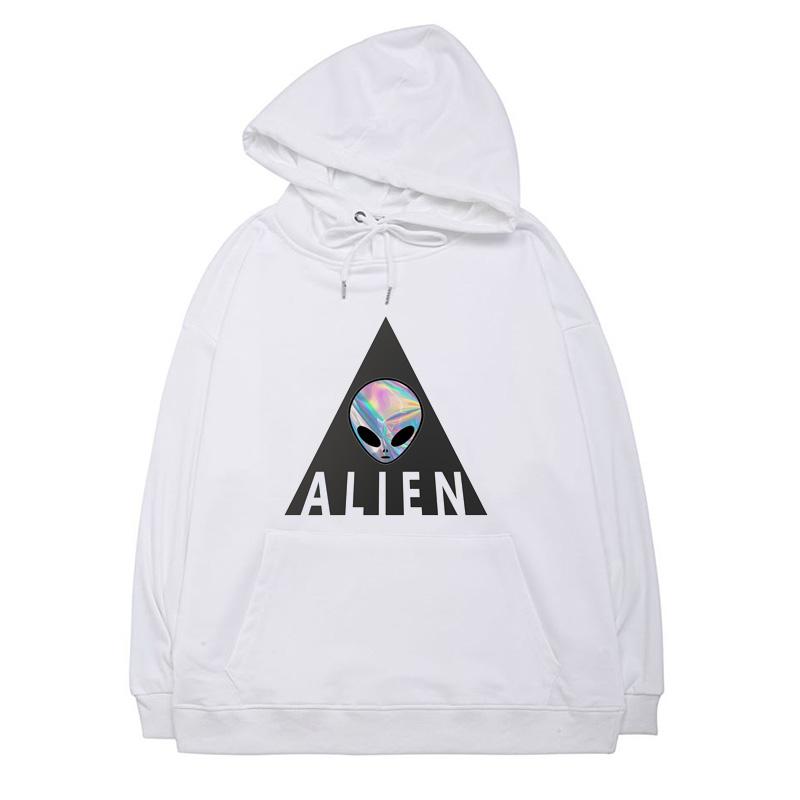 Buy Autumn Alien Print Unisex White Hoodies Drawstring Pocket Female ...