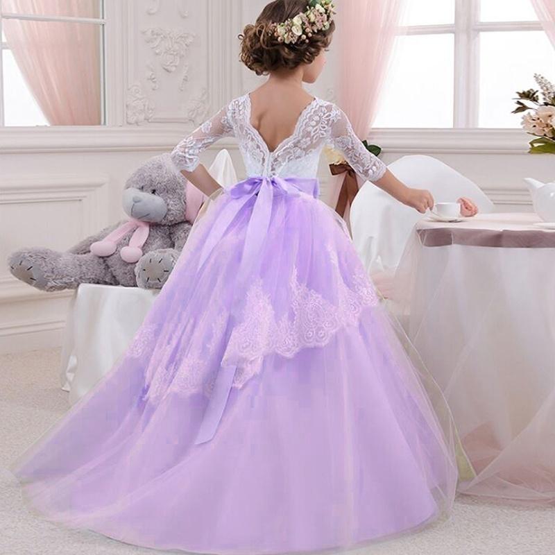 Kids Girl Party Princess Dresses Children Prom Wedding Gown V-backless ...