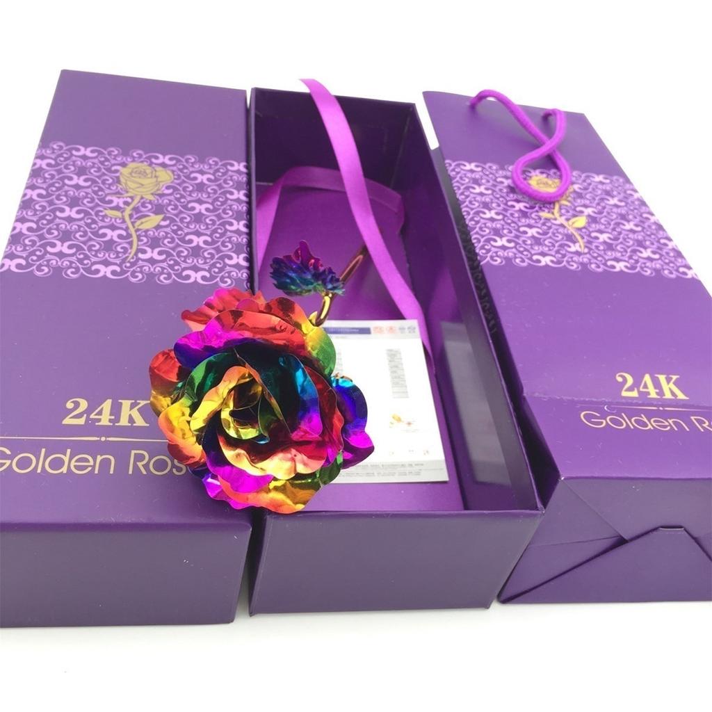 24K Colorful Gold Rose Flower Golden Dipped With Box Unique Gift ...