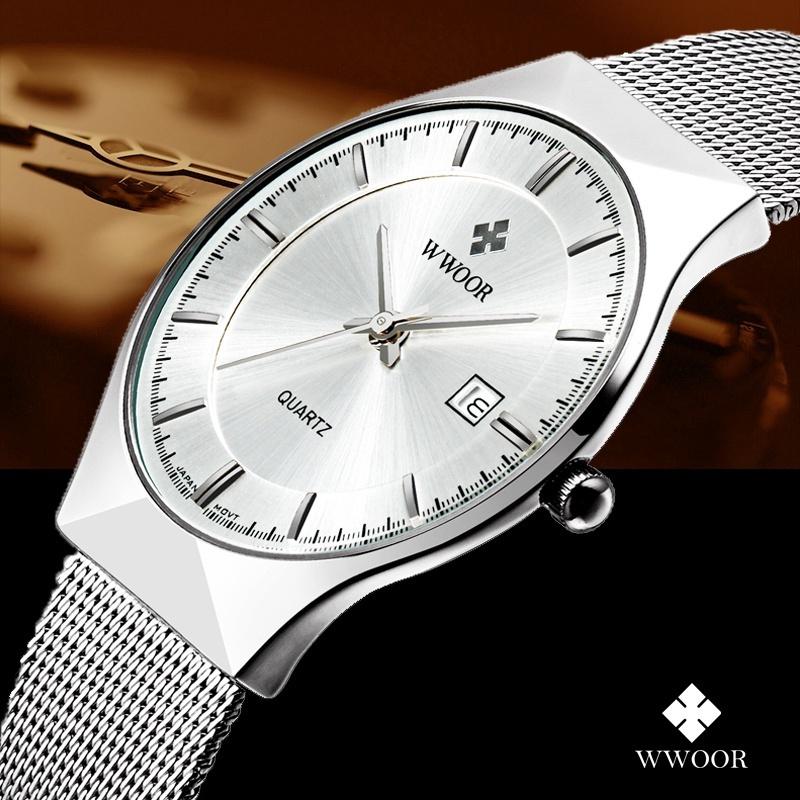 Buy Wwoor Sports Quartz Watch Stainless Steel Bracelet Ultra Thin Date ...