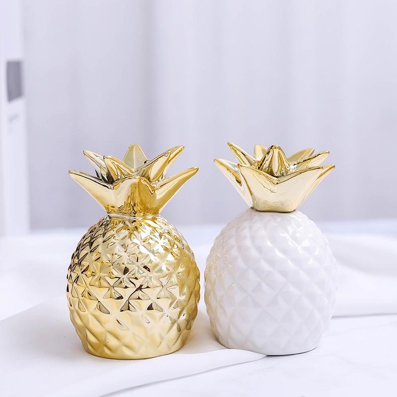 1Pc Nordic Small Pineapple Money Boxes Ceramic Golden Piggy Bank Saving ...