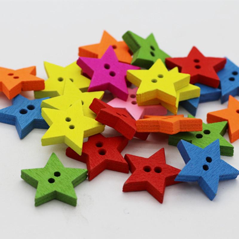 Buy 30PCS Children DIY Cartoon Buttons 18*18MM Wooden Star Buttons ...