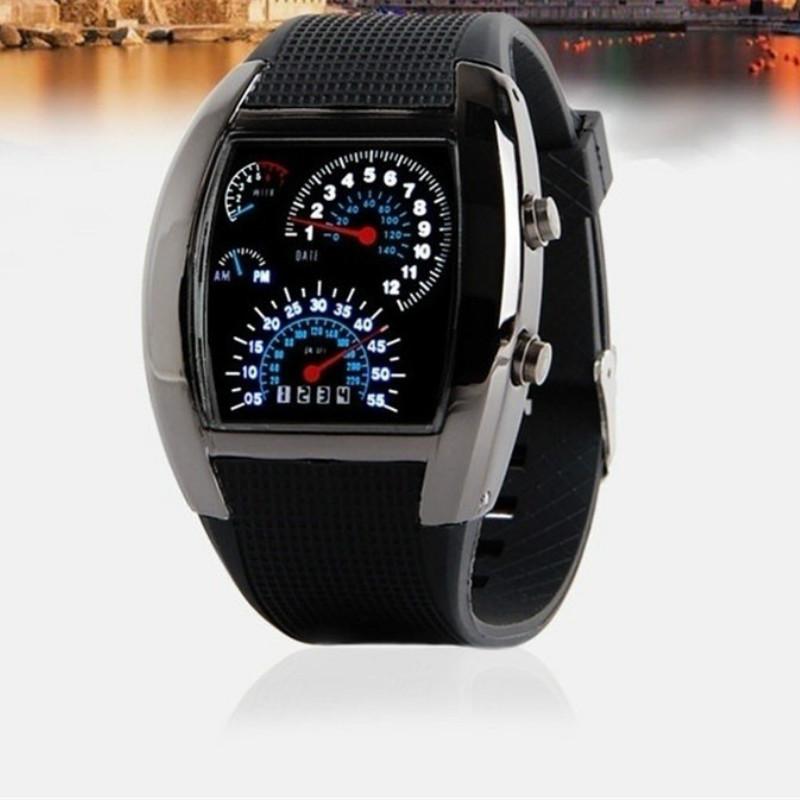 Mens RPM Turbo Blue Flash LED Sports WristWatch Car Speed Meter Dial ...