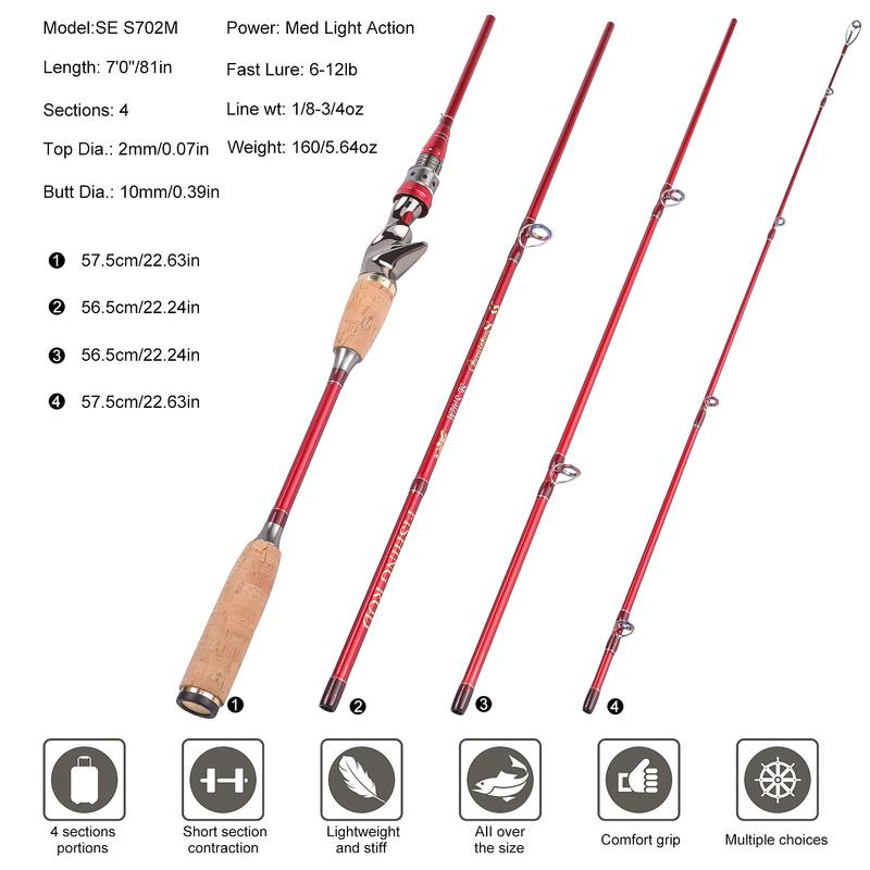 Buy Casting Fishing Rod 4 Sections 24Ton Carbon Portable Ultra Light ...