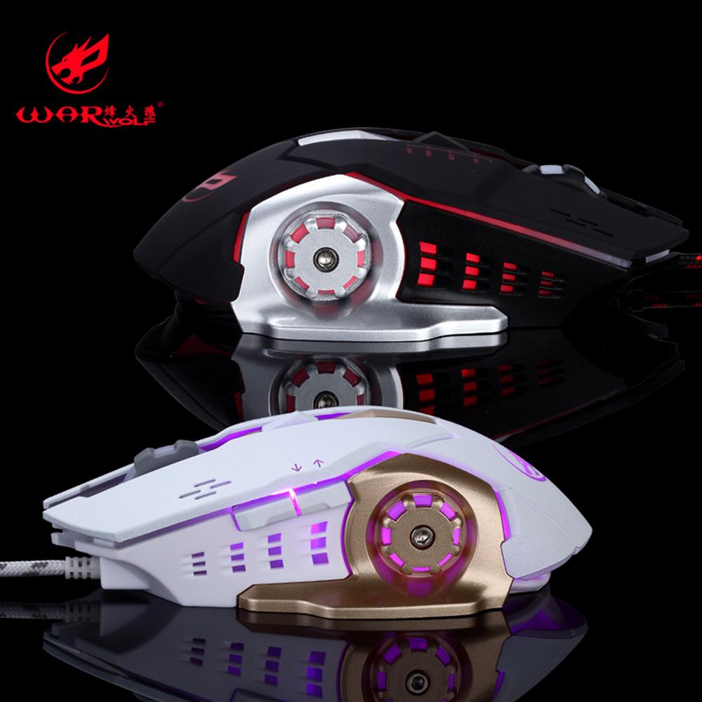 7Color LED 3200 DPI 6Button Wired Macro Definition Programming Gaming ...