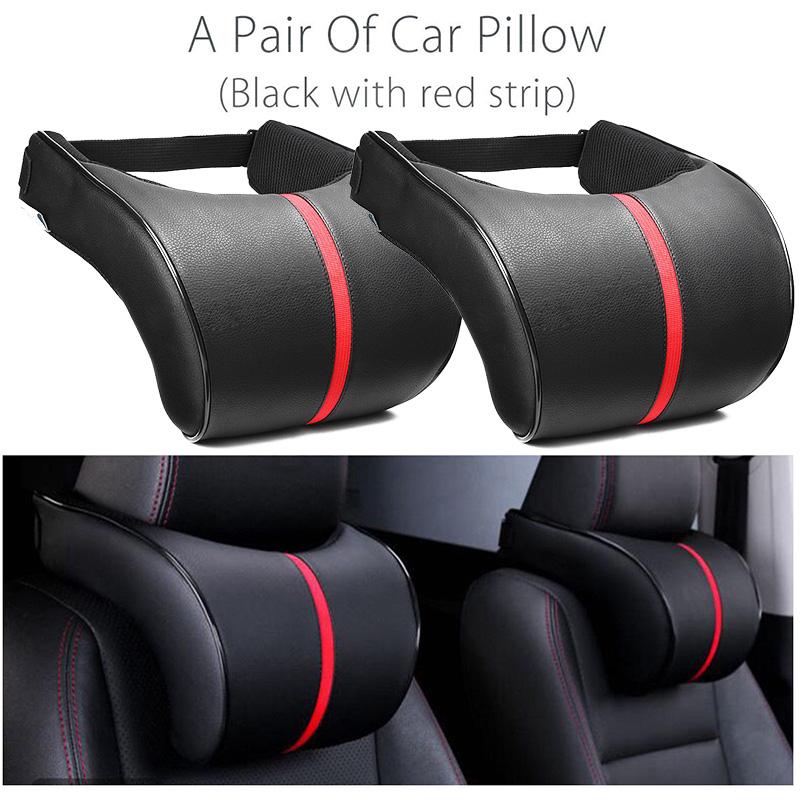 2pcs Leather Car Pillows Auto Seat Head Neck Headrest Rest Cushion ...
