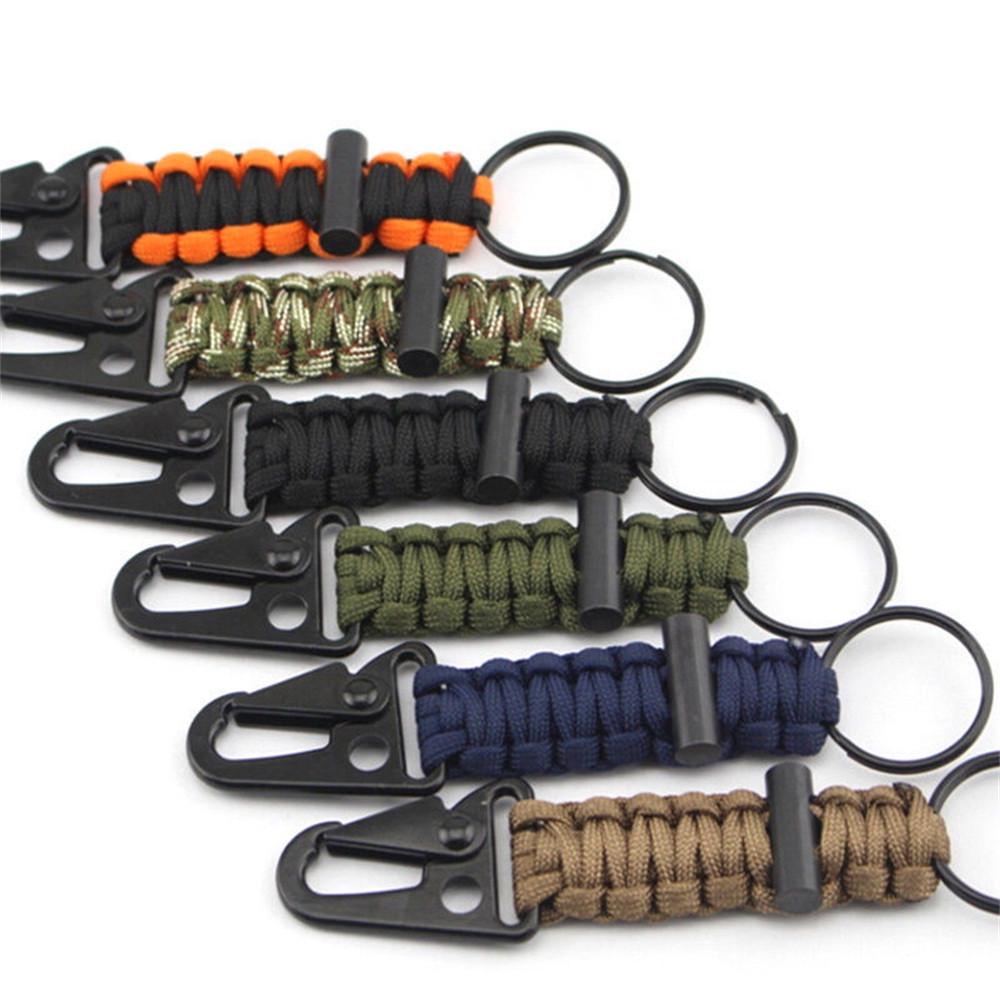 Buy Survival Parachute Cord Lanyard Keychain Climbing Carabiner Flint ...