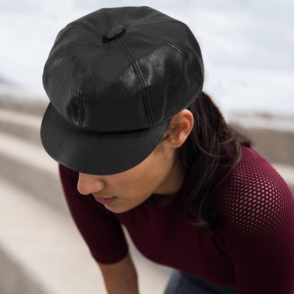 Buy 8 Panels Newsboy Caps Leather Warm Hat for Women Man Fashion at ...