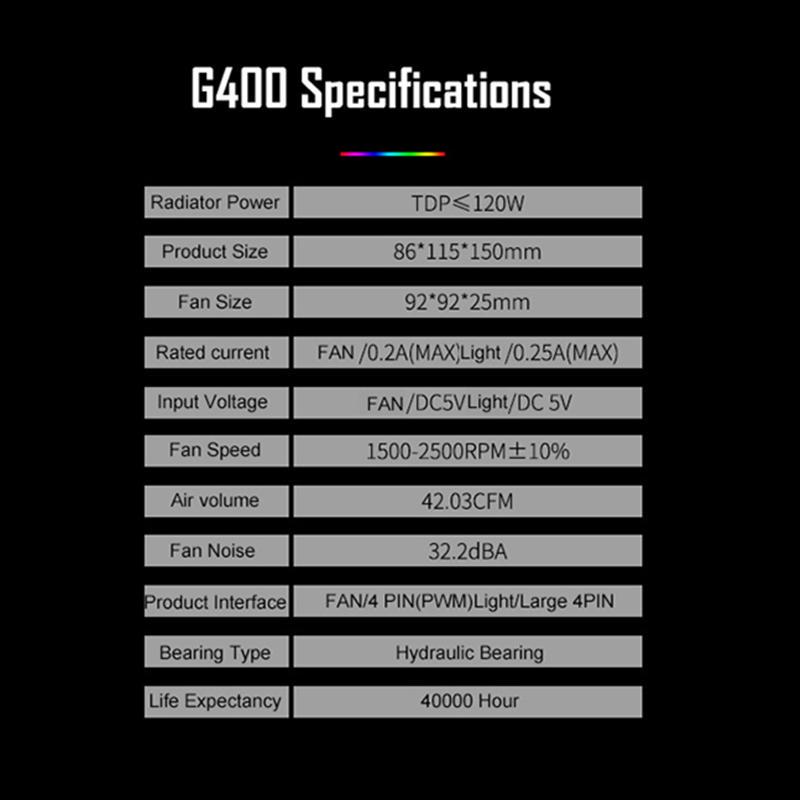 Buy Great Wall G400 4PIN RGB CPU Air Cooler 4 Heat Pipes PC Radiator ...