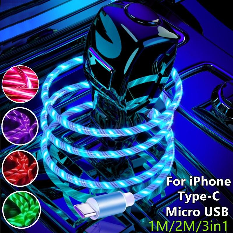 Buy 2022 New Upgrade 1/2M LED Light USB Charger Cable 3 In 1 Fast ...