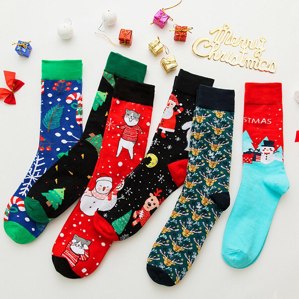 Buy Christmas Socks Printed Fun Colorful Festive Knee Cozy Socks Women ...