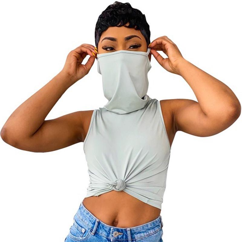 Casual Solid Color Sleeveless Vest With Mask Plus Size Female Summer ...