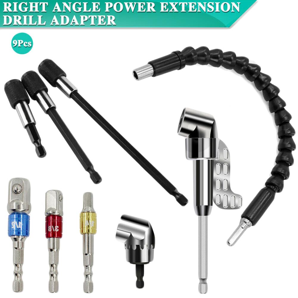 Buy 9Pcs/Set Right Angle Extension Drill Adaptor Impact Driver Hex Bits ...