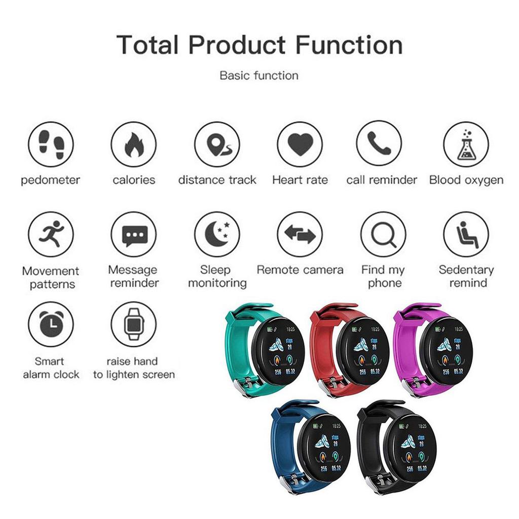 Buy D18 Smart Bracelet Band Measuring Pressure Pulse Meter Watch ...