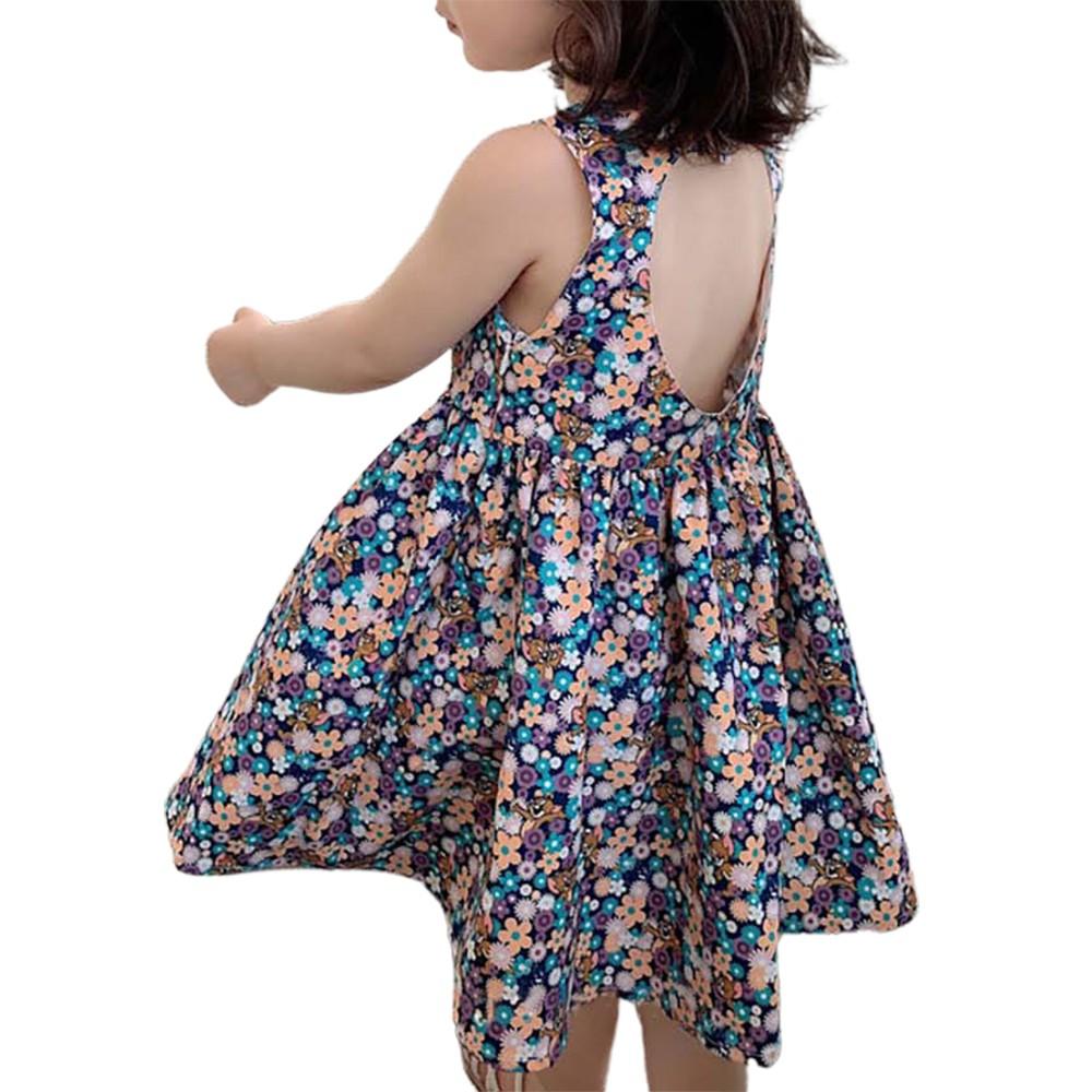 Satın alın Flower Printed Girls Sleeveless Summer Dress Kids Backless ...