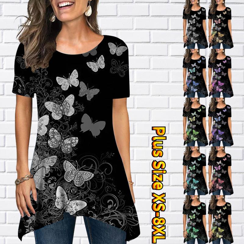 Women's Summer 3D Light Colored Butterfly Print Tops Women's Short ...