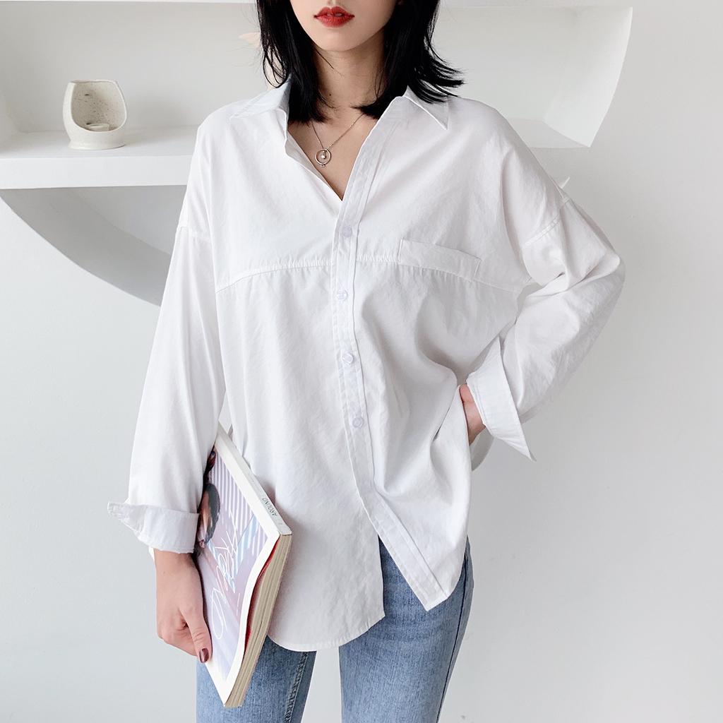 Buy Pure Color Shirt Women 2021 Spring New Women's Loose Long-sleeved ...