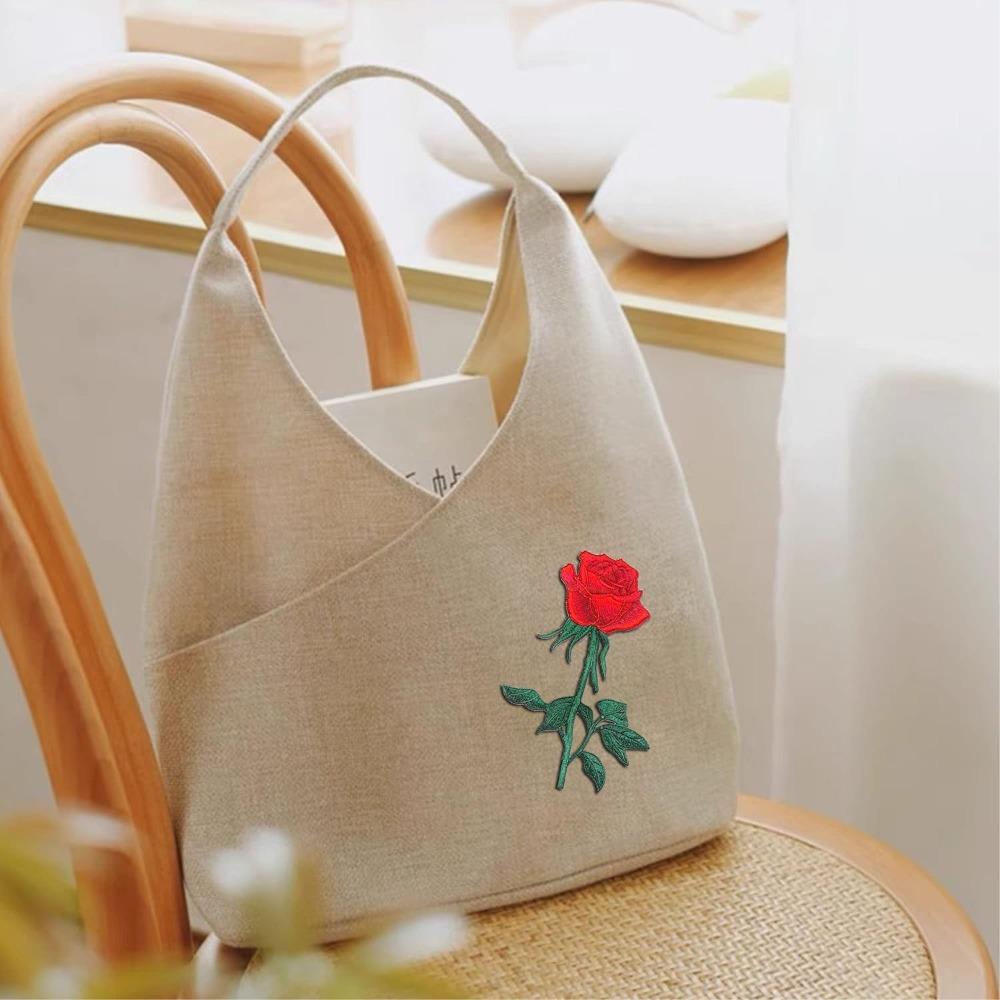 2pcs Green Leaves and Red Flowers Sew On Rose Floral Patches Retro ...