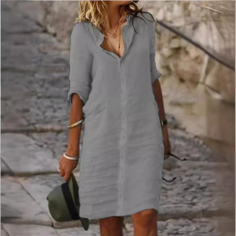 Купить Платье с половиной рукава на пуговицах спереди, повседневное ...