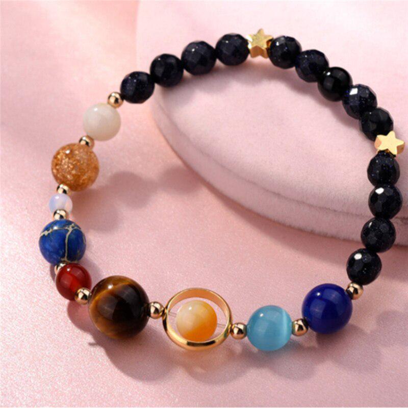 Women Cosmic Galaxy Solar System Eight Planets Bracelets Guardian Stars Natural Stone Bead ...