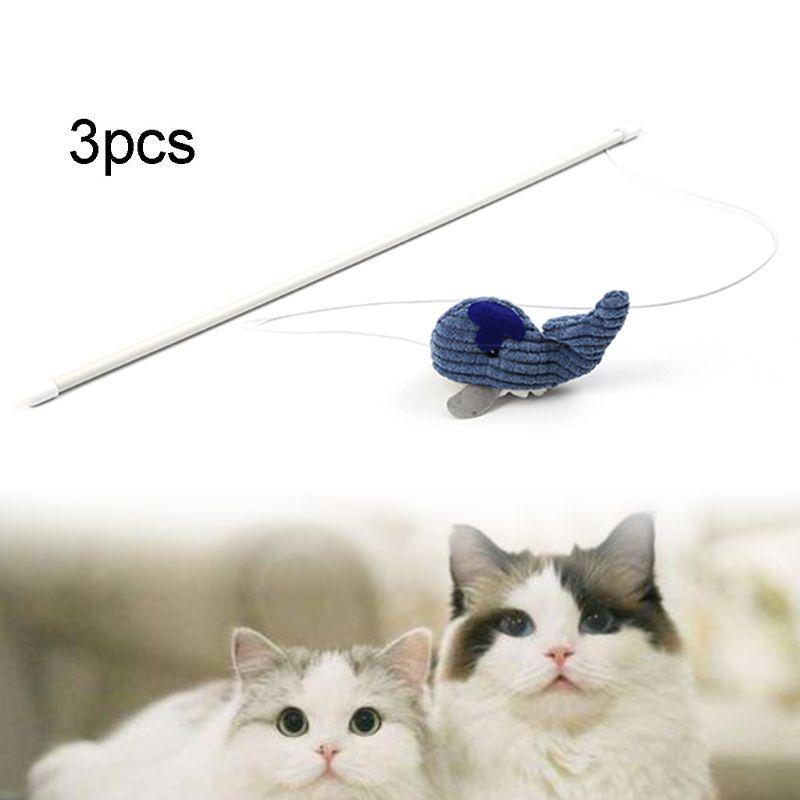 3 Pcs Cute Cat Catcher Teaser Wand with Plush Whale Shape Pet ...