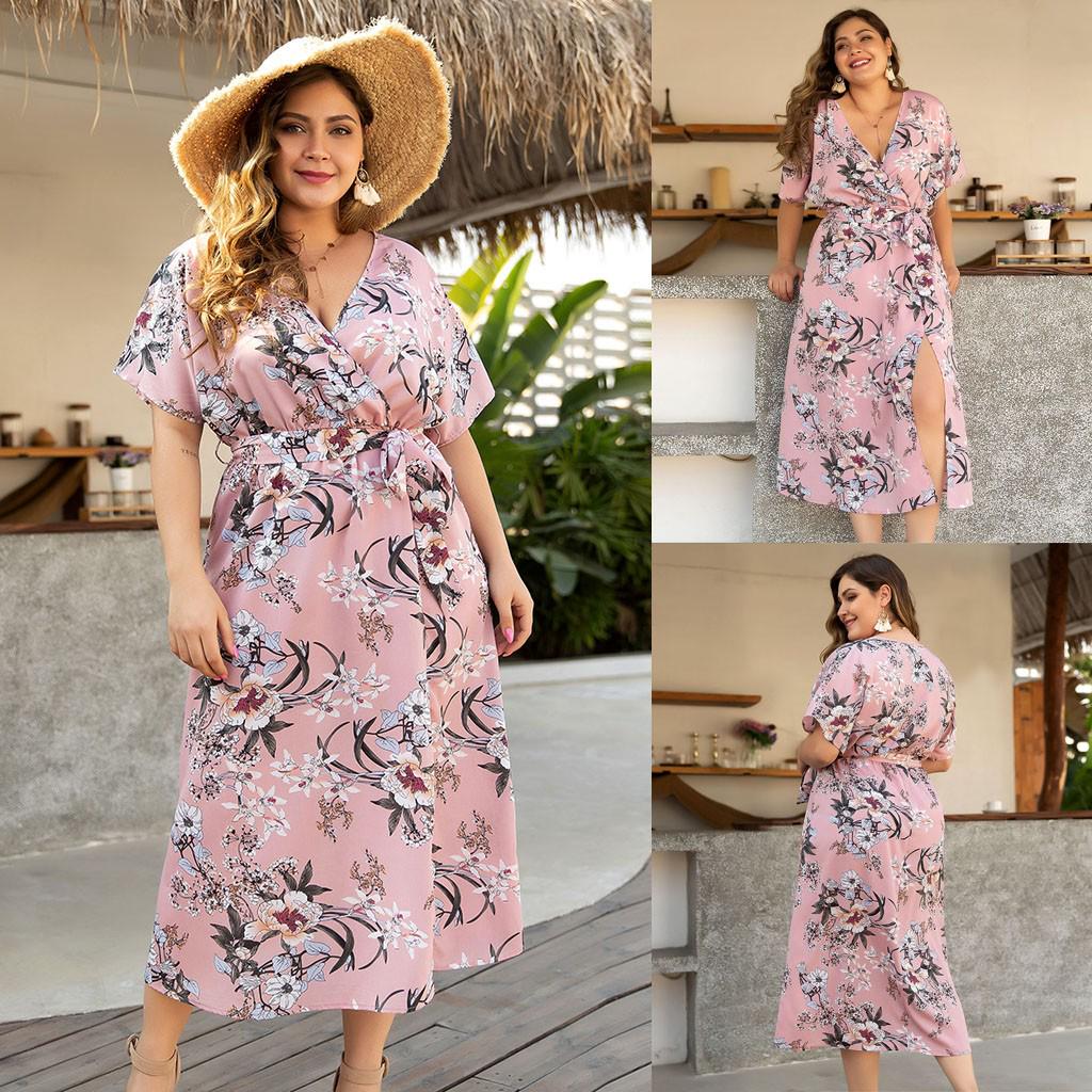 Buy Outdoor Plus Size Women's Casual V-Neck Short Sleeve Bohemian Print ...