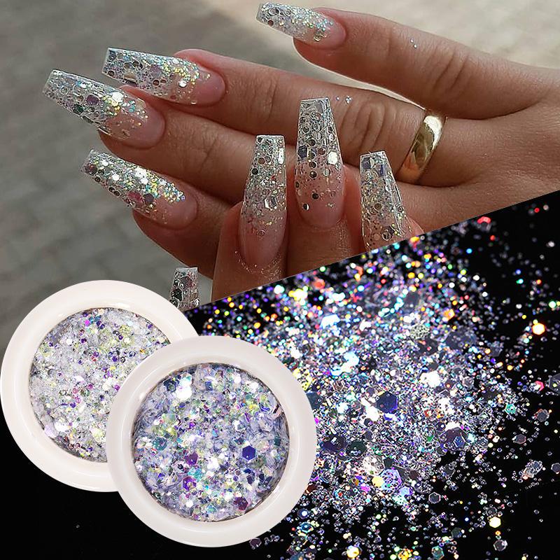 Buy 1 Box Nail Flakes Sparkly 3D Hexagon Colorful Sequins Spangles ...
