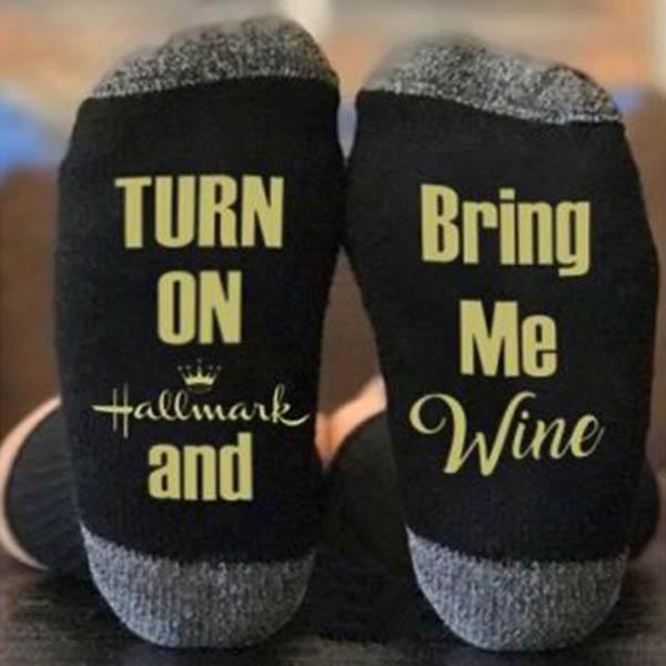 Women Hallmark Movies Soft Socks Christmas Letters Printed Winter Warm ...