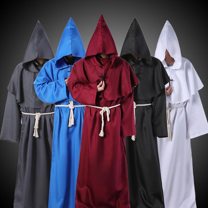 Buy Medieval Halloween Christian Friar Priest Robes Witch Wizard Cloak ...