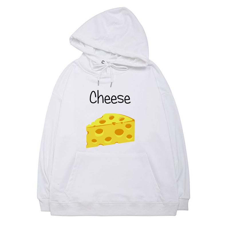 Buy Autumn Cheesy Cheese Print Unisex White Hoodies Drawstring Pocket ...