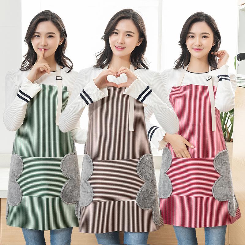 Adjustable fabric can wipe hands housework apron striped oil-proof ...