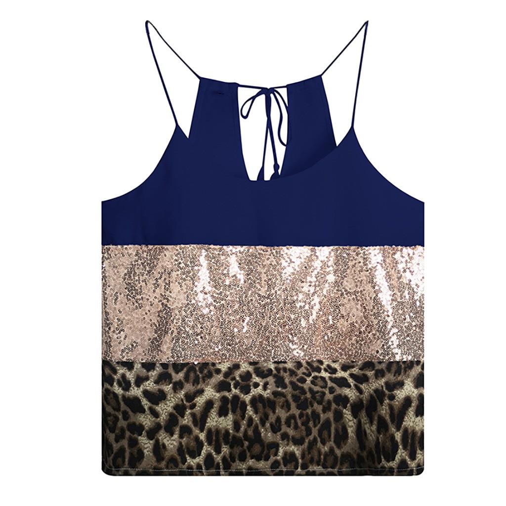 Buy Fashion Womens Pacthwork Leopard Print Sequin Sleeveless Vest Tee ...