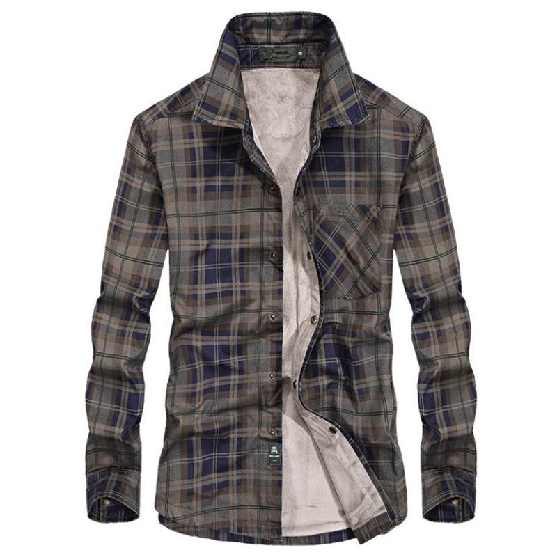 Buy Casual Fleece Shirts Men Winter Fashion Flannel Thick Warm Plaid ...