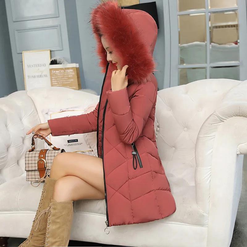 Buy Winter Down Jacket Ladies Thick Fashion Slim Cotton Jacket Mid-length Hooded Big Fur Collar ...