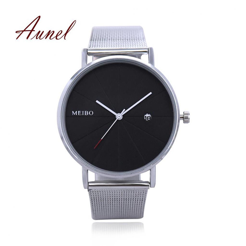 Buy Fantastic Minimalism No Numbers Round Dial Calendar Mesh Band ...