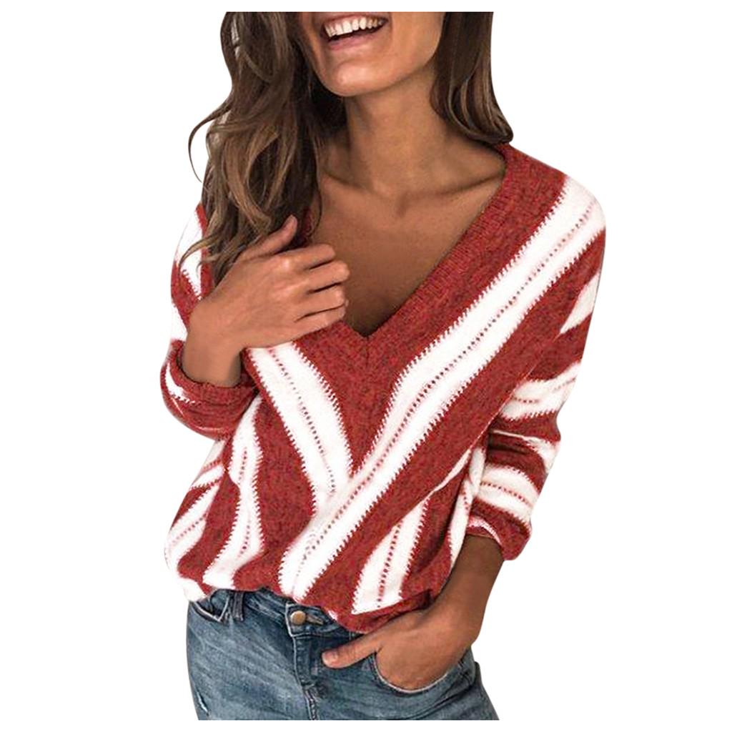 Satın alın Women Ladies Fashion Striped Knitting Blouses Plus Size Long ...