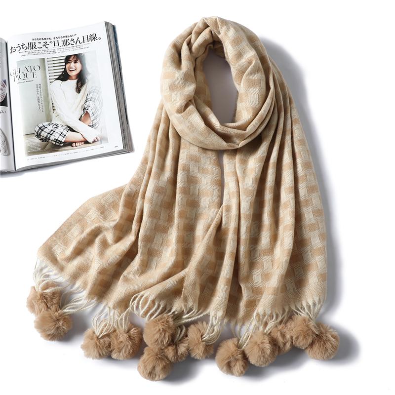 Knit Women Winter Scarf Plaid Pashmian Shawls Lady Wraps Cashmere ...