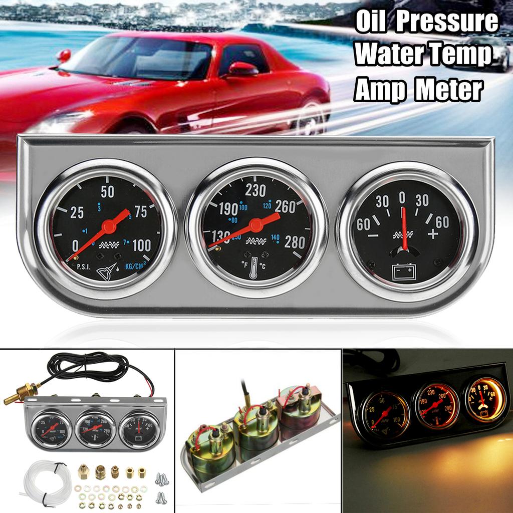 Buy 3 IN 1 52mm 2inch Triple Gauge Set Chrome Panel Oil Pressure Water ...